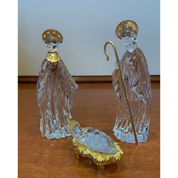 Vintage | Accents | Gorham Crystal Jesus Mary 3 Piece Nativity Set ...